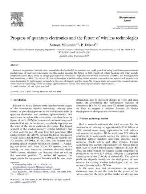 Progress Of Quantum Electronics And The Future Of Wireless Technologies Pdf Field Effect