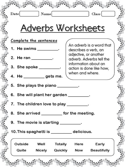 Adverbs And Verbs Worksheet