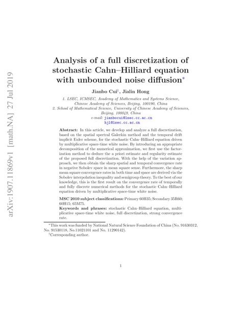 Analysis Of A Full Discretization Of Stochastic Cahn Hilliard Equation With Unbounded Noise