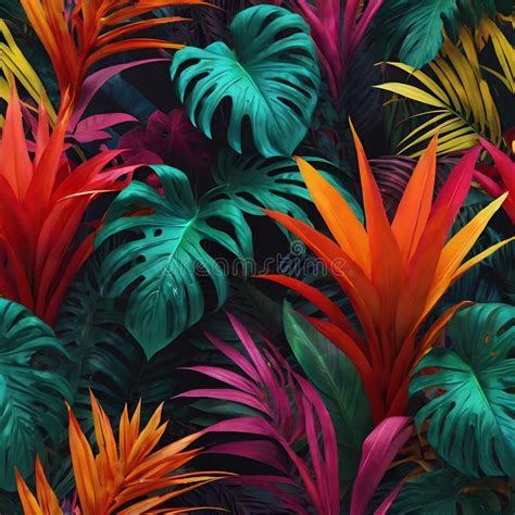 Exotic Plants In Bold Rainbow Colors Tropical Layout Mockup