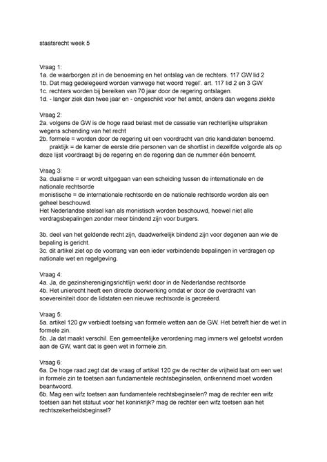 Staatsrecht Week 5 Werkgroep Antwoorden Staatsrecht Week 5 Vraag 1