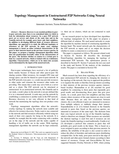 Pdf Topology Management In Unstructured P2p Networks Using Neural