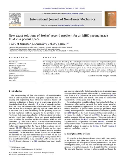 Pdf New Exact Solutions Of Stokes Second Problem For An Mhd Second Grade Fluid In A Porous Space