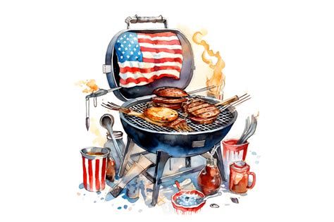 Watercolor 4th Of July Bbq And Grilling Graphic By Watercolorbykr