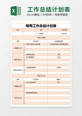 每周工作记录表Excel表格模板下载 熊猫办公