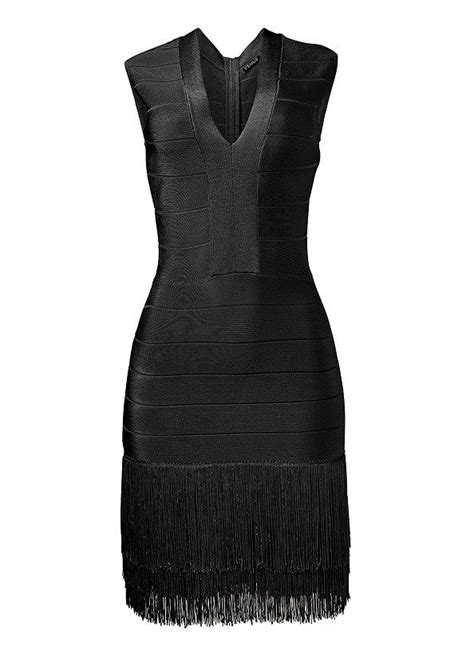 Bandage Fringe Dress In Black Venus Trendy Plus Size Dresses