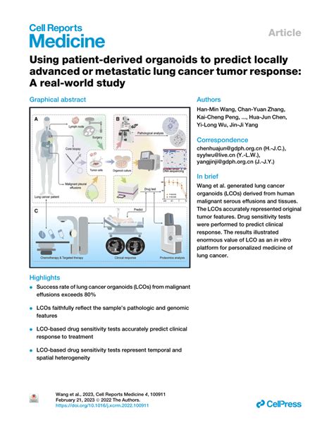 Pdf Using Patient Derived Organoids To Predict Locally Advanced Or Metastatic Lung Cancer