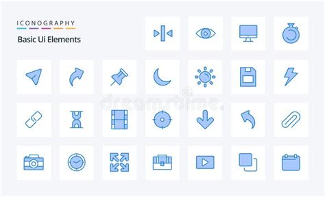 25 Basic Ui Elements Blue Icon Pack Stock Vector Illustration Of Movi Computer 264552733