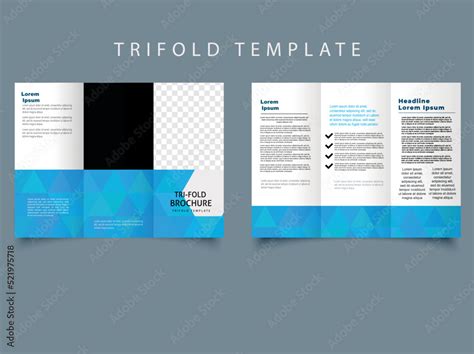 trifold brochure with blue triangles template design of blue trifold