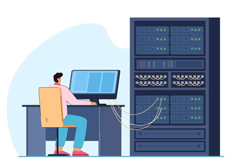 Sysadmin Engineer Working At Switchboard With Server Rack Png Images