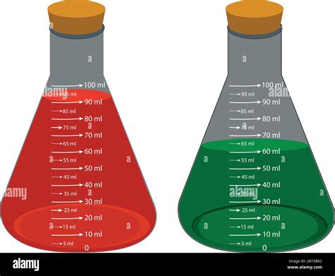 Glass Laboratory Chemical Measuring Flasks With Colorful Liquids In A Vector Illustration Set