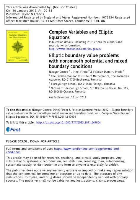 Pdf Elliptic Boundary Value Problems With Nonsmooth Potential And