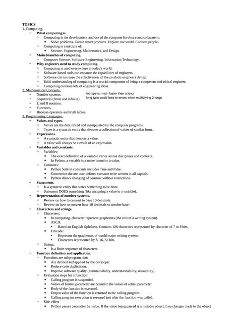 Solution Computer Topics Computing Mathematical Concepts Programming Languages Values Types And