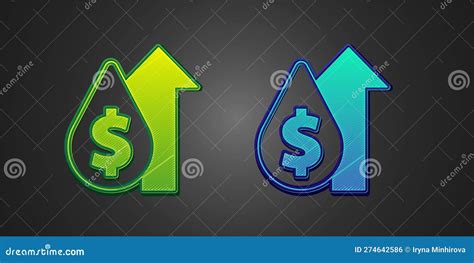 Green And Blue Oil Price Increase Icon Isolated On Black Background