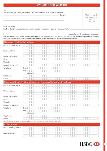 Kyc Self Declaration Form Hsbc