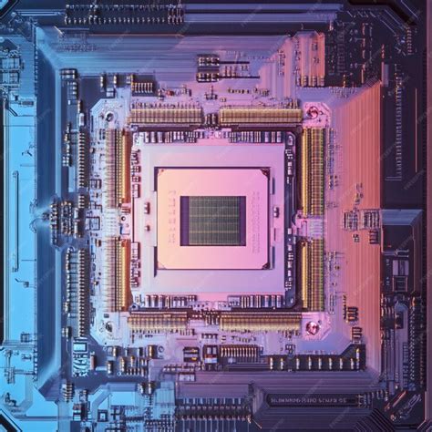 A Detailed View Of A Cpu Die With Visible Transistor Patterns Under A