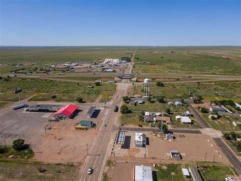 Aerial Landscape Of Small Desert Town In Rural Historic Us Route 66 San