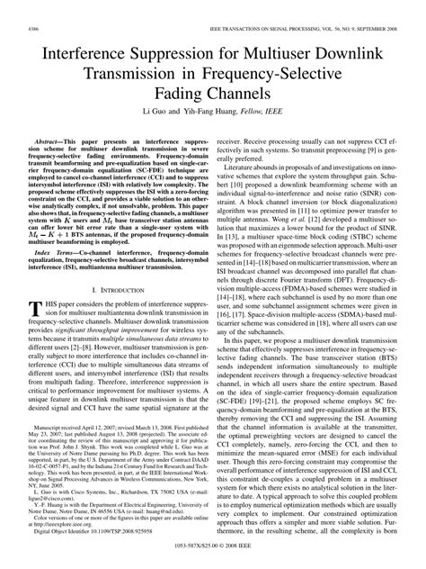 Pdf Interference Suppression For Multiuser Downlink Transmission In