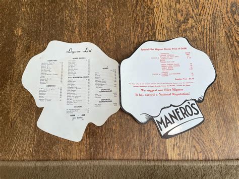 Maneros Restaurant Menu Paramus New Jersey Nj 1950s 1960s Greenwich