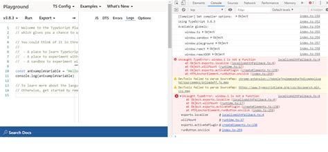 Why Does The Typescript Playground Give Me Error In Console Stack