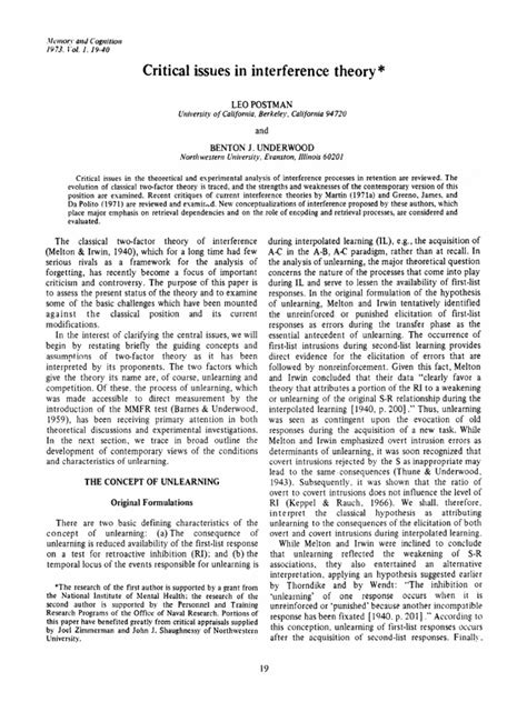 Interference Theory Pdf Recall Memory Cognitive Psychology