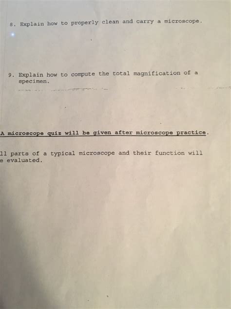 Solved Use Of The Compound Light Microscope Data And