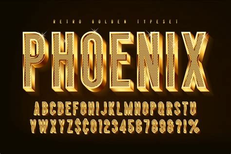 황금 3d 빛나는 글꼴 금 문자 및 숫자 프리미엄 벡터