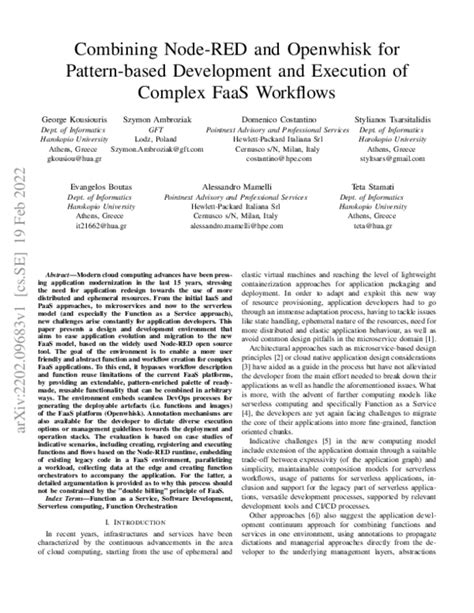 Pdf Combining Node Red And Openwhisk For Pattern Based Development And Execution Of Complex