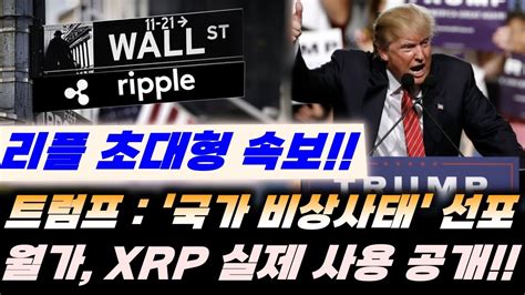 리플 초대형 속보 트럼프 국가 경제 비상사태 선포 월스트리트 뱅크오브아메리카 Xrp 블록체인 내부 결제 실제