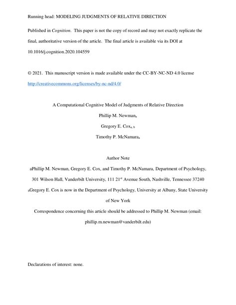 Pdf A Computational Cognitive Model Of Judgments Of Relative Direction