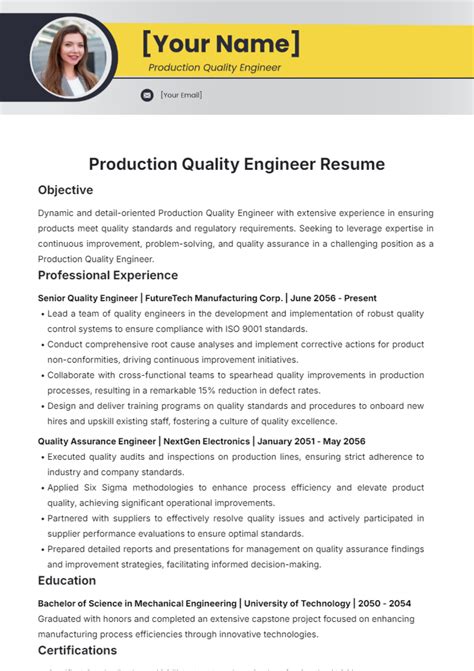 Free Production Quality Engineer Resume Template To Edit Online