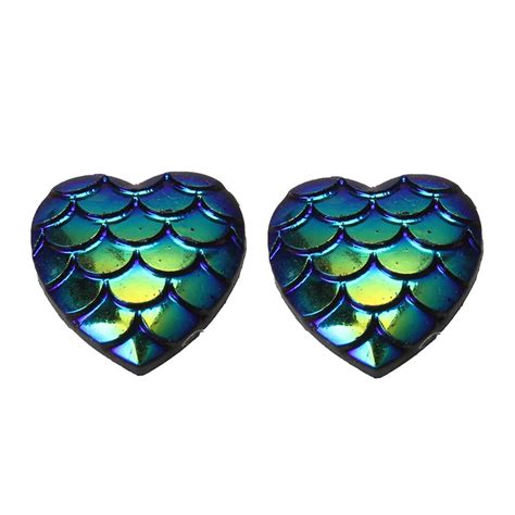 50 개몫 레드 블루 수지 심장 물고기 비늘 매력 보석 피팅 여성 Diy 드래곤 비늘 카보 숑 보석 찾기dragon Scale Cabochonjewelry