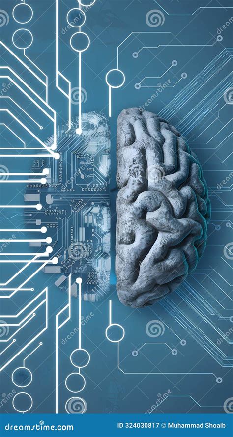 Intriguing Digital Composition Human Brain With Abstract Circuit Board Neural Networks Stock