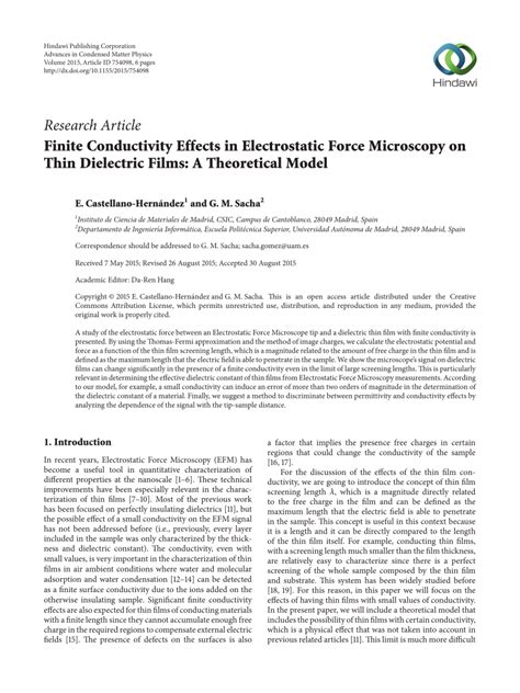 Pdf Finite Conductivity Effects In Electrostatic Force Microscopy On Thin Dielectric Films A