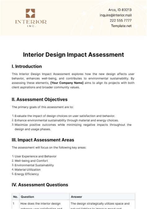 Free Interior Design Impact Assessment Template To Edit Online