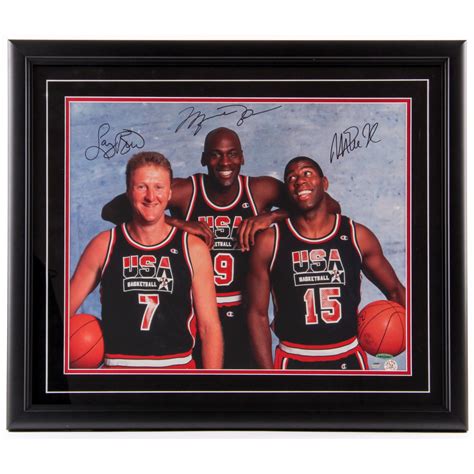 Michael Jordan Magic Johnson And Larry Bird Signed 225x265 Custom Framed Team Usa Dream Team