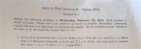 solved intro to real analysis ii spring 2018 assignment 5