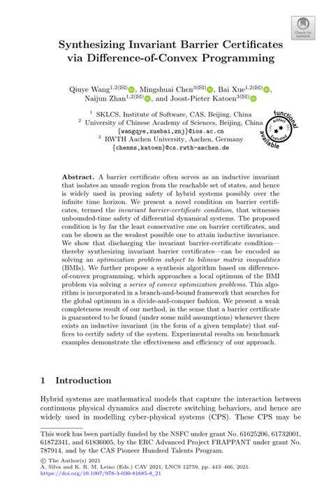 Pdf Synthesizing Invariant Barrier Certificates Via Difference Of