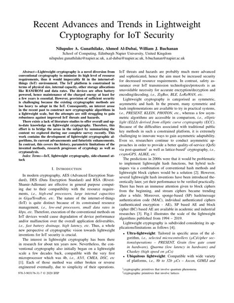 PDF Recent Advances And Trends In Lightweight Cryptography For IoT Security