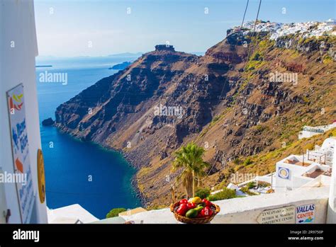 Spectacular View Of Santorini Caldera Wall Seen From The Cliff Top
