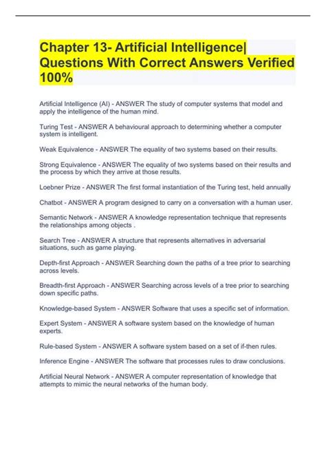 Chapter 13 Artificial Intelligence Questions With Correct Answers Verified 100 Artificial