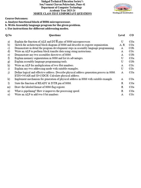 Msbte Class Test 1 Imp Que Pdf