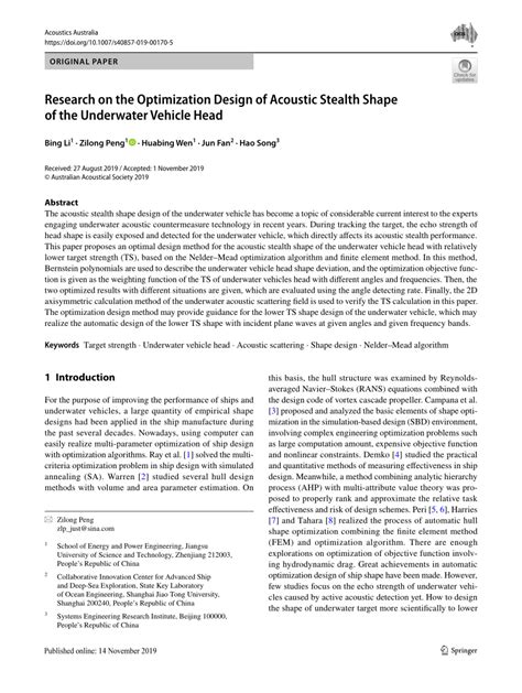 Pdf Research On The Optimization Design Of Acoustic Stealth Shape Of The Underwater Vehicle Head
