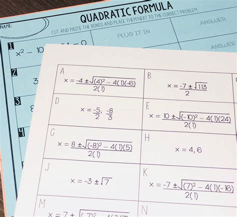 Quadratic Formula Activity Mrs Newells Math