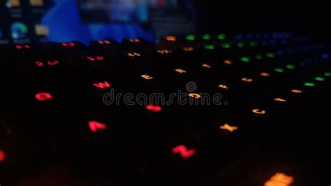 The Photo Keyboard Lights Up At Night In Dark Conditions With Beautiful Colorful Lights Stock