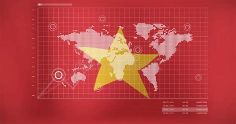 Pixelated World Map Displaying On Red Hud Interface Overlaying Yellow Star And Circular Targets