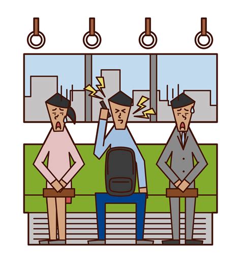 기차에서 큰 소리로 전화하는 사람 남성 의 그림 무료 일러스트 소재집 KuKuKeKe