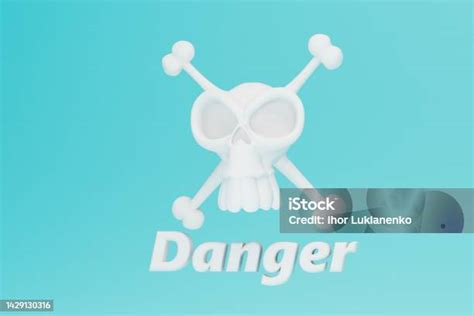 해적 기호 파란색 배경에 비문 위험이있는 상징 두개골과 뼈 3d 렌더링 0명에 대한 스톡 사진 및 기타 이미지 0명 건강