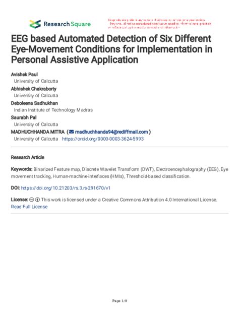 Pdf Eeg Based Automated Detection Of Six Different Eye Movement Conditions For Implementation