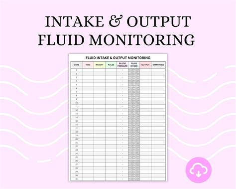 Fluid Intake And Output Monitoring Sheet Etsy